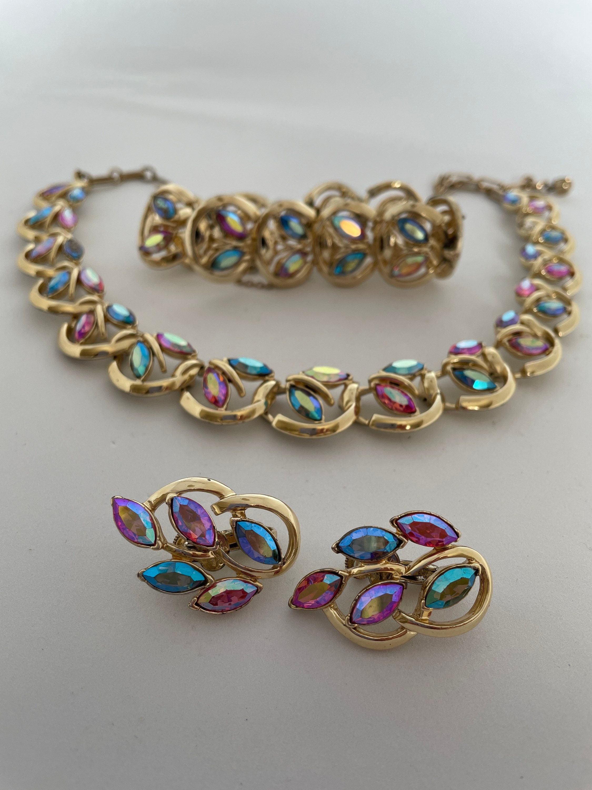Vintage Coro Jewelry Set. Necklace Bracelet Earrings Aurora - Etsy
