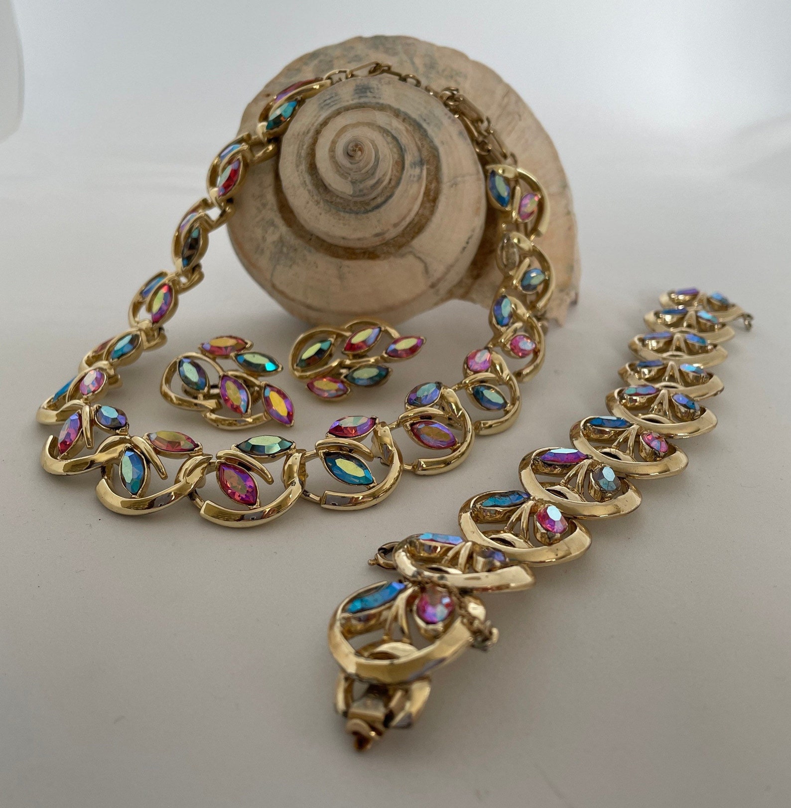 Vintage Coro Jewelry Set. Necklace Bracelet Earrings Aurora - Etsy