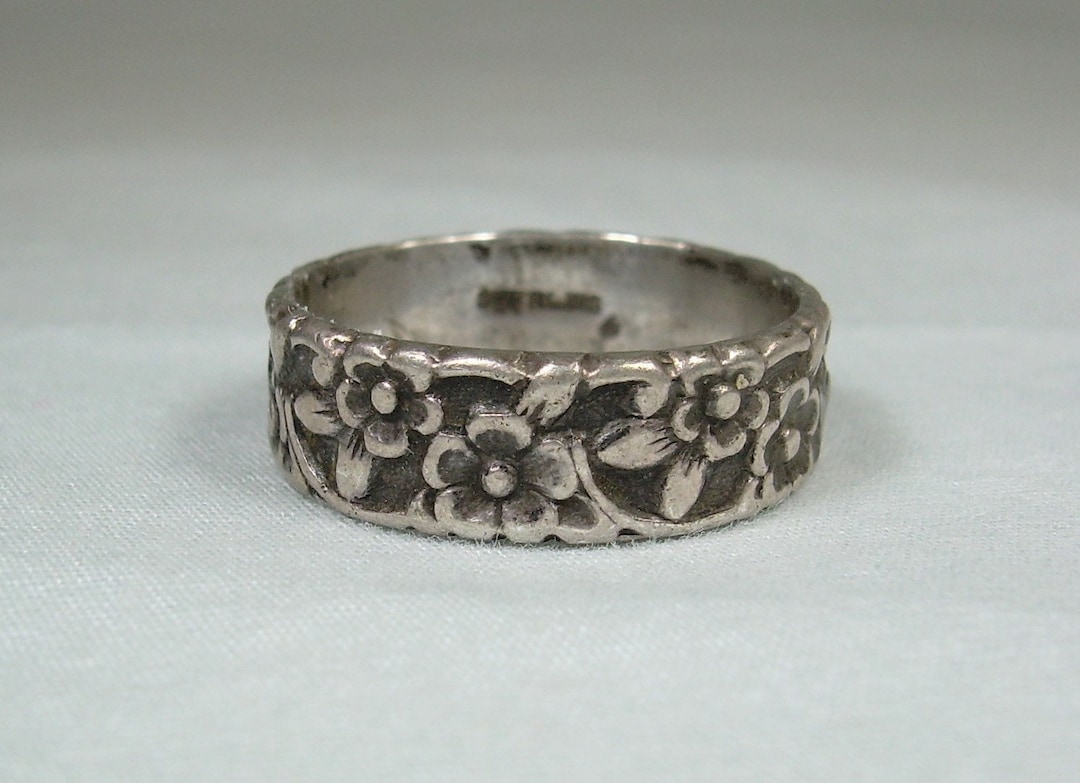 STERLING ANTIQUE FLOWERS Ring Sz 6-1/2 Vintage 925 Silver-possibly ...