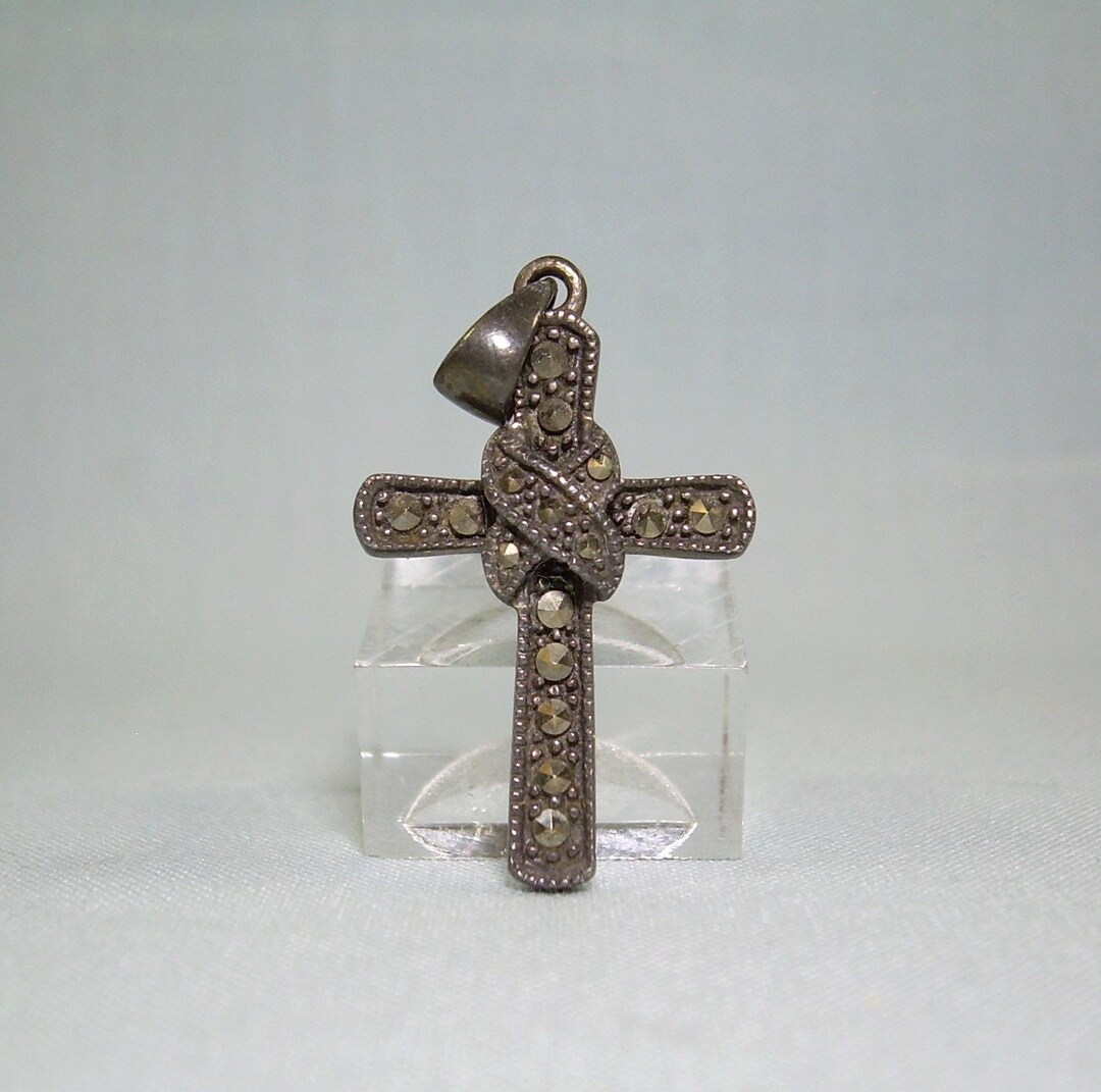STERLING MOURNING CROSS Pendant Charm-vintage 925 Silver-black Chrome ...