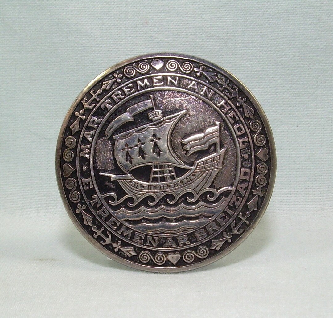 BRETON SHIP Pin Brooch-vintage Silver Plated-mar Tremen an Heol E ...