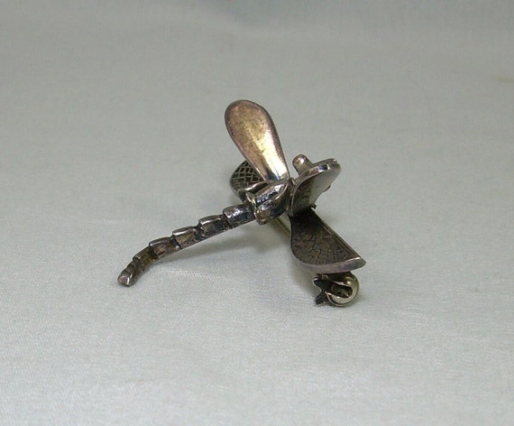 STERLING DRAGONFLY Pin Brooch-Vintage 925 Silver-3D D… - Gem