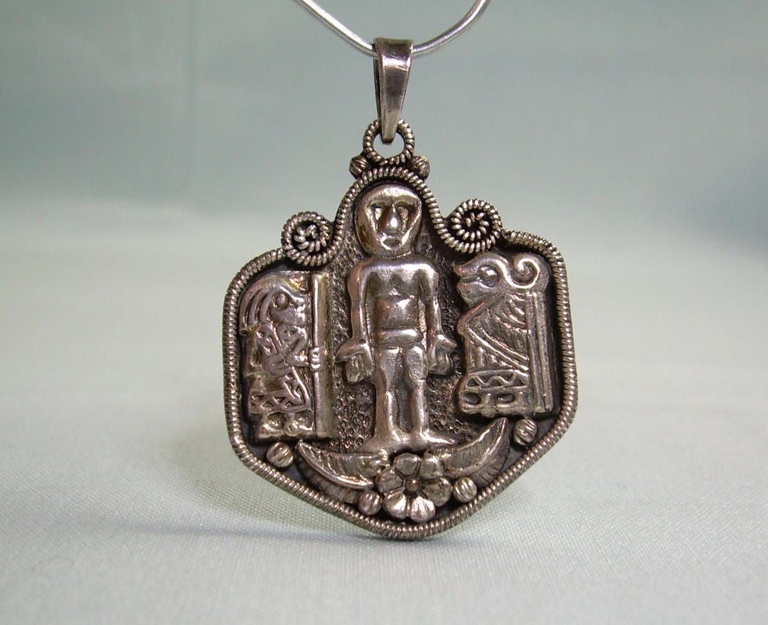 1-5/8 STERLING VIKING Art Pendant-vintage 925 Silver-cl Hallmark-male ...