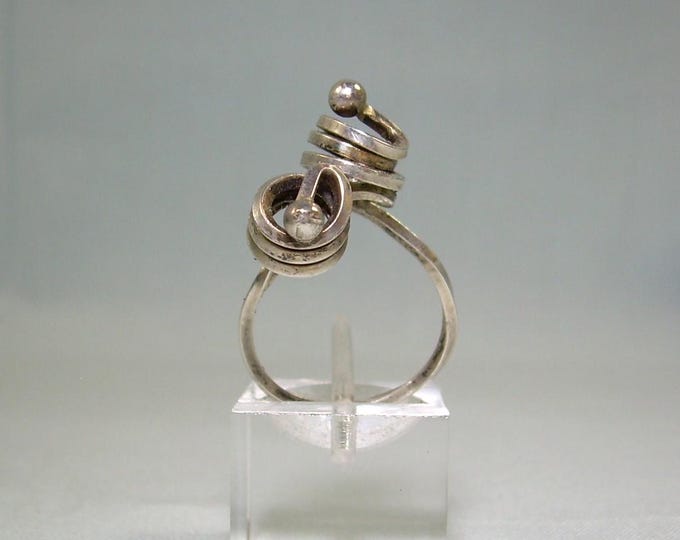 STERLING COILED WIRE Ring Size 6-vintage 925 Silver-handmade Modernist ...