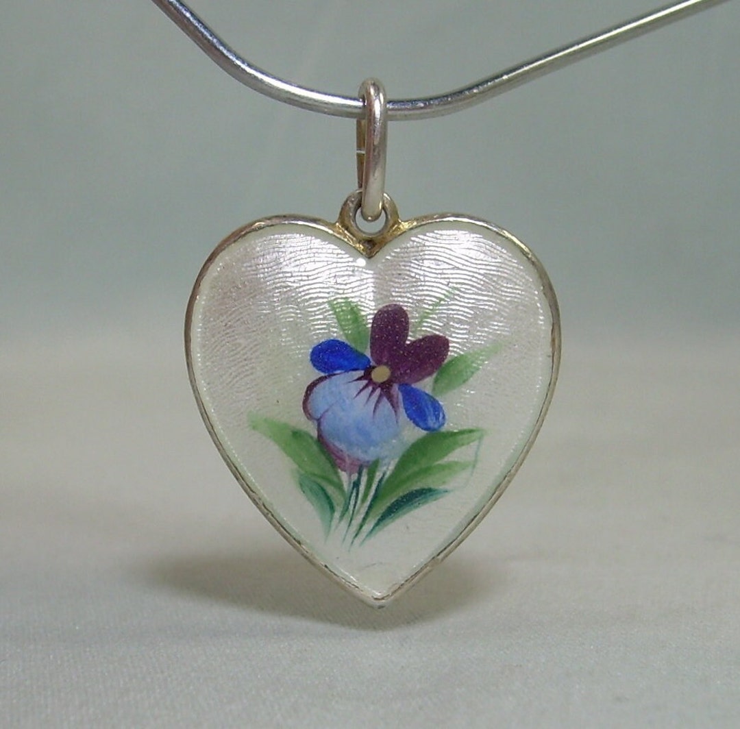 STERLING LORDS PRAYER Norwegian Heart Pendant-vintage Guilloche 925 ...