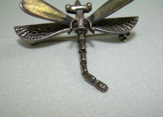 STERLING DRAGONFLY Pin Brooch-Vintage 925 Silver-3D D… - Gem