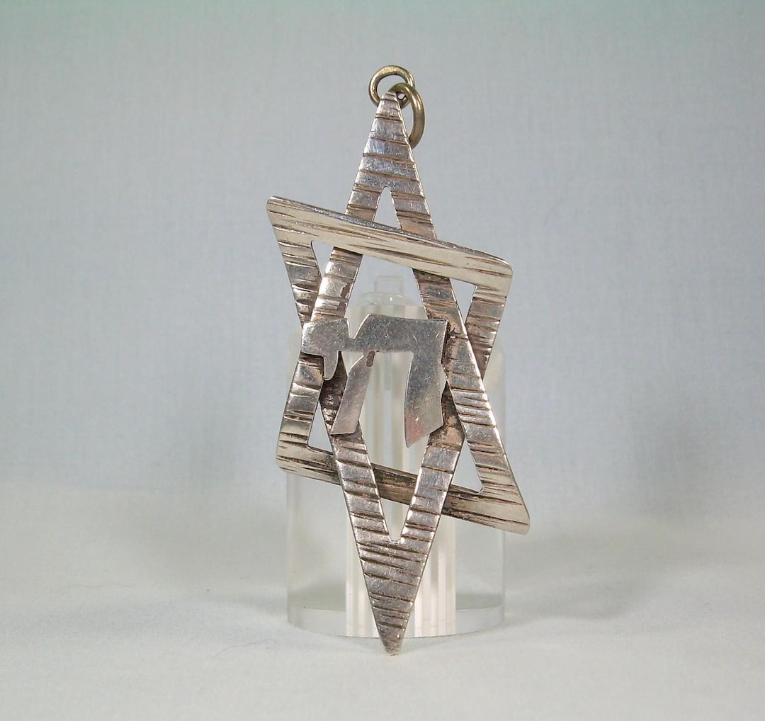 2-3/4 STERLING CHAI STAR of David Pendant-vintage 925 Silver-israel A2 ...