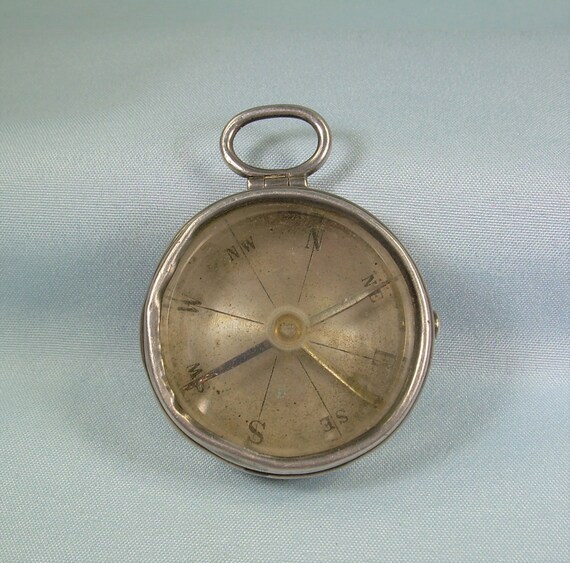 STERLING ANTIQUE COMPASS Watch Fob Charm Pendant-Vint… - Gem
