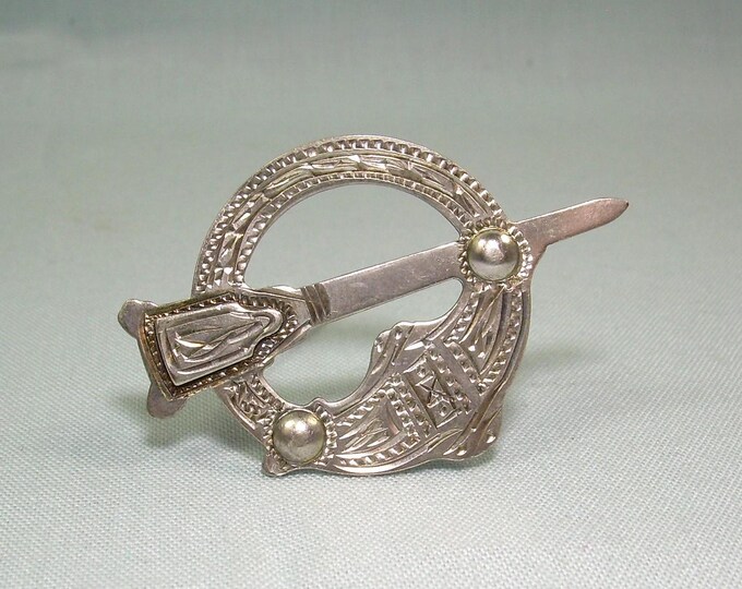 STERLING CELTIC PENANNULAR Kilt Cloak Pin Brooch-vintage 925 Silver ...