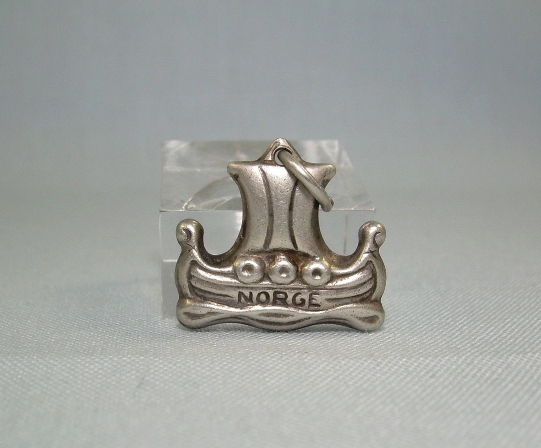 835 SILVER NORGE VIKING Dragon Ship Charm Pendant-vintage Almost ...