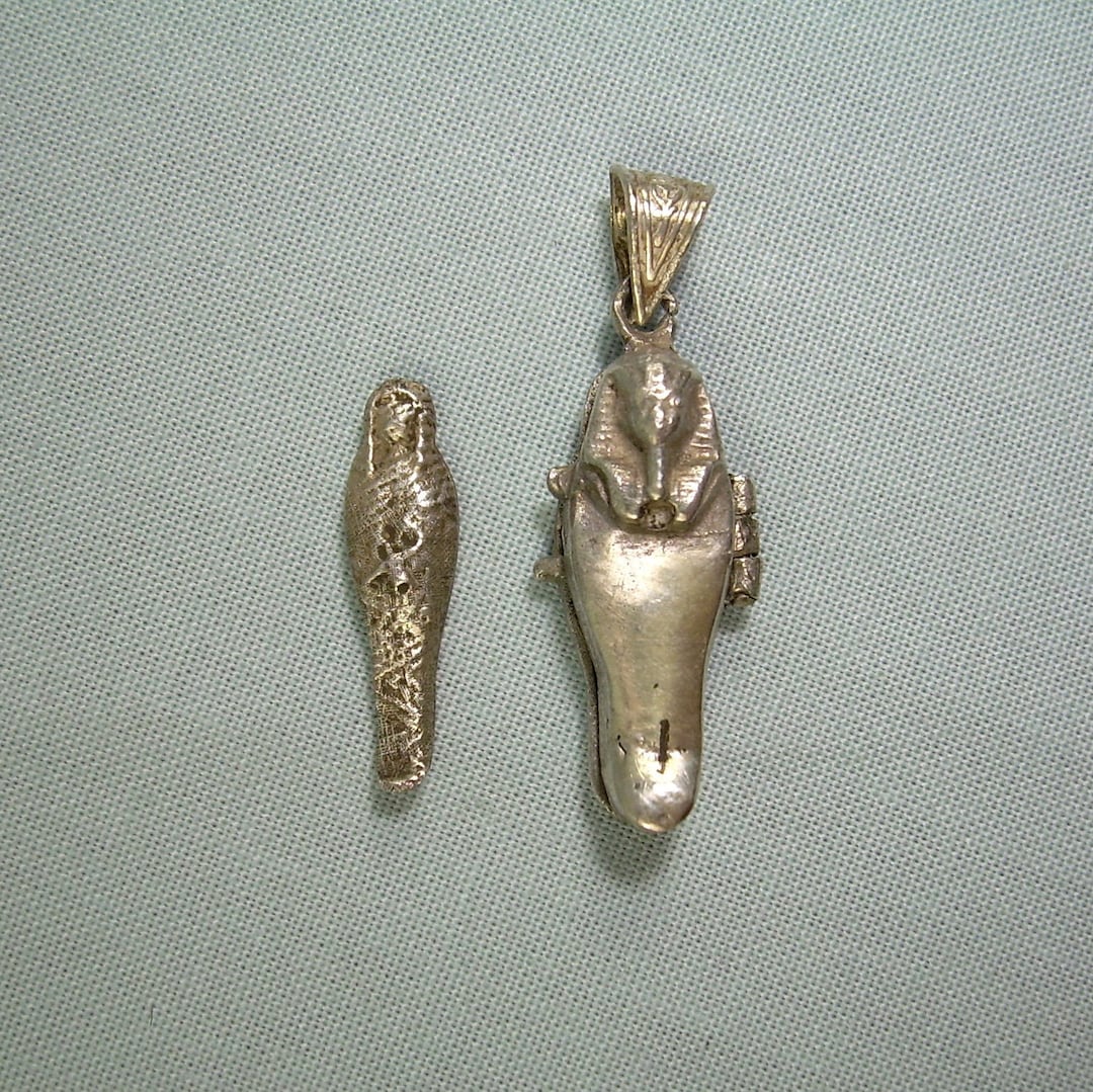 STERLING SARCOPHAGUS & MUMMY Pendant Charm-vintage 925 Silver Pharaoh ...