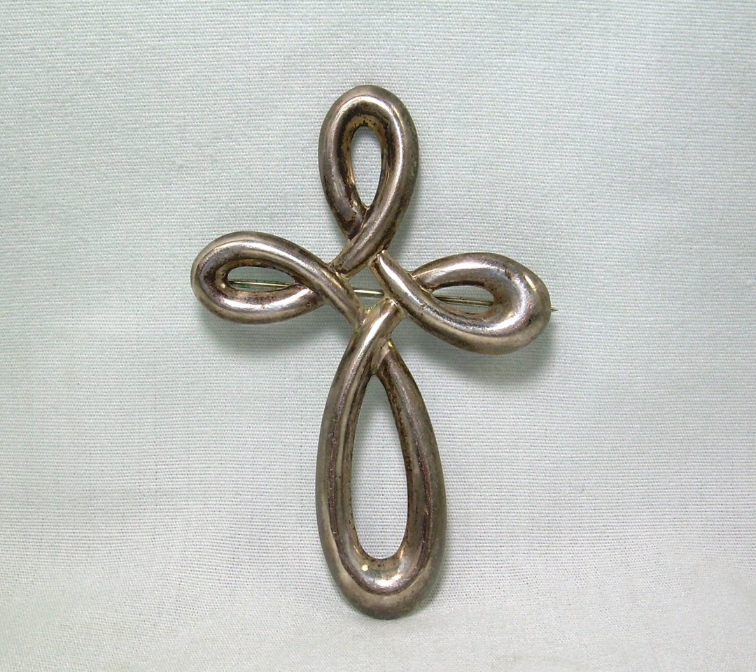 2-3/16" STERLING INFINITY CROSS Brooch Pin-vintage 925 Silver-su Tha ...