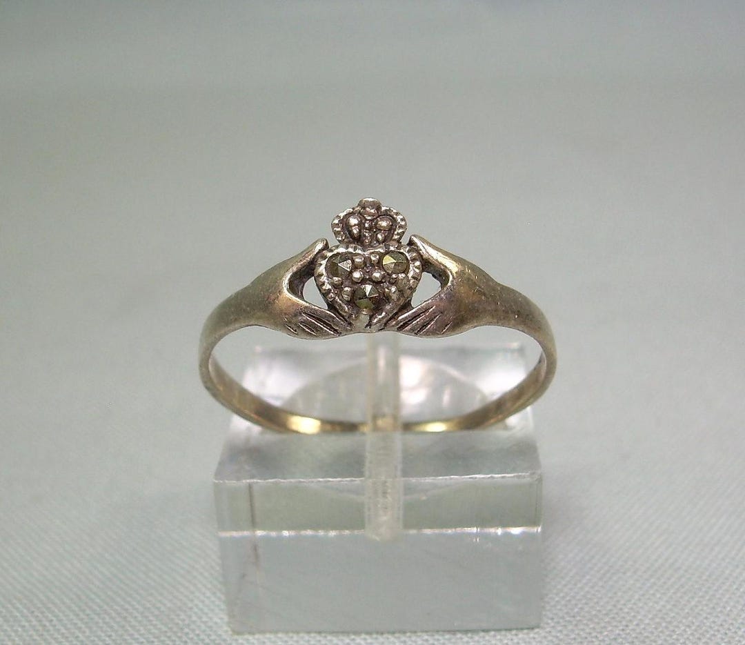 STERLING IRISH CLADDAGH Crowned Heart in Hands Ring Size 8-vintage 925 ...