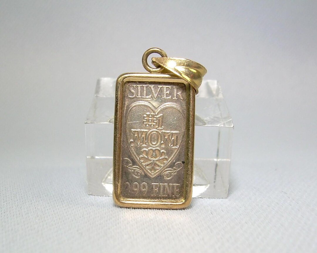 1g PURE SILVER INGOT & 10K 417au Gold Bezel Pendant Charm-vintage Gram ...