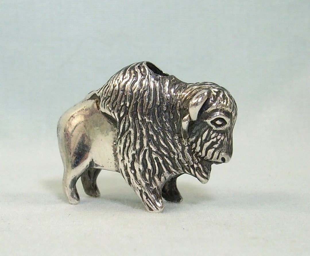 1-1/16" STERLING BUFFALO BISON Slide Pendant-vintage 925 Silver ...