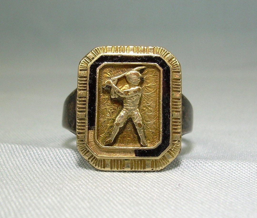 STERLING BASEBALL Ring Size 8-vintage Antique Solid 925 Silver-gold ...