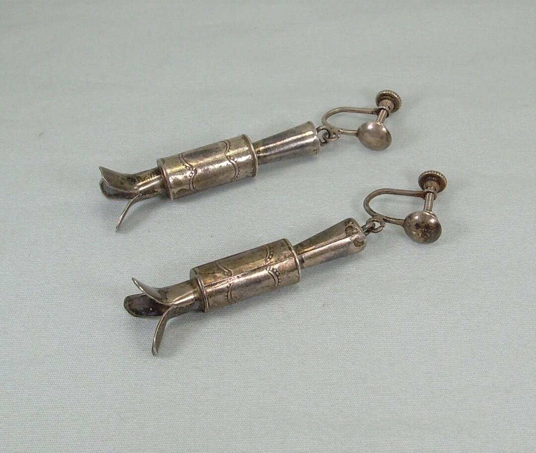 2" STERLING SQUASH Blossom Screw Back Earrings-vintage Antique 925 ...
