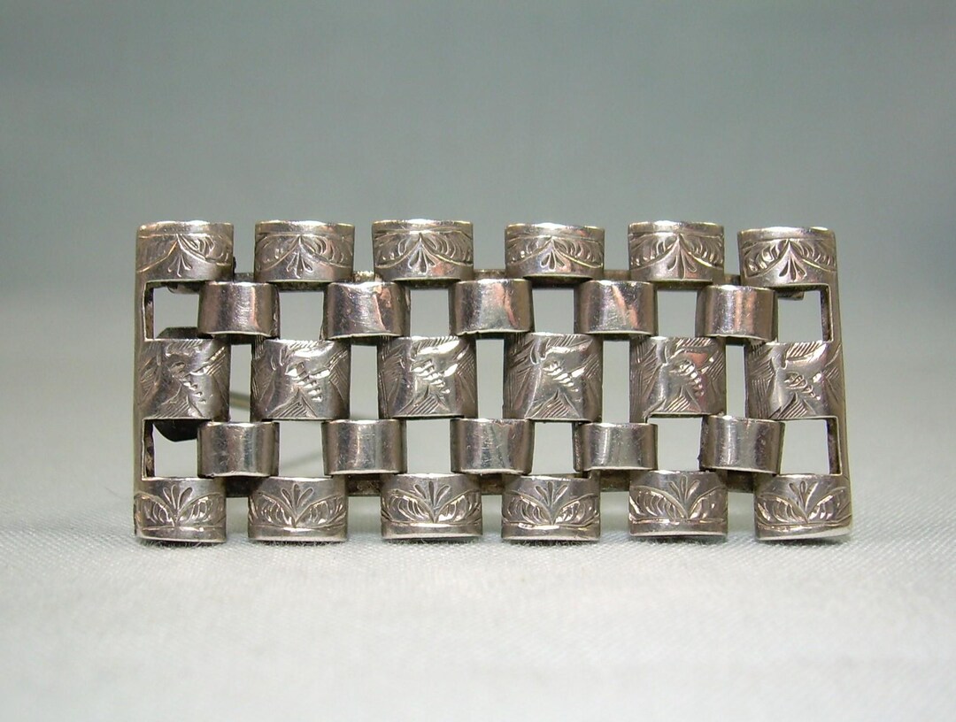 1-13/16" STERLING BOOK CHAIN Pin Brooch-vintage Antique 925 Silver ...