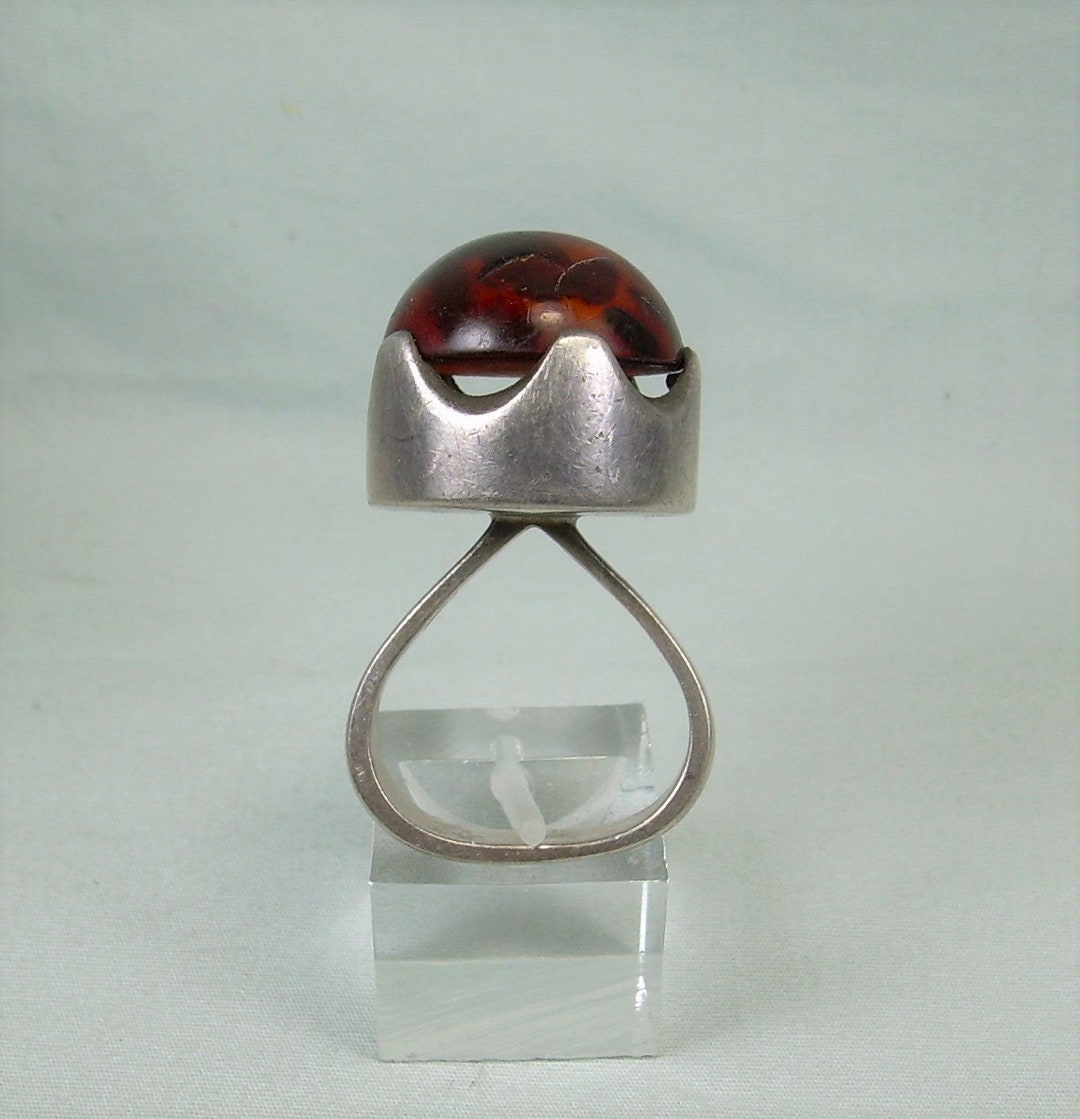 STERLING MODERNIST AMBER Triangular Band Ring-vintage 925 S Silver ...