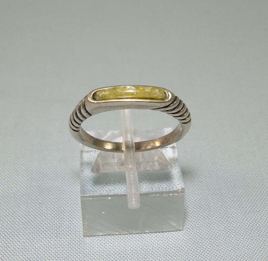 STERLING CREAM MOP Ring-vintage 925 Silver-pale Yellow Mother of Pearl ...