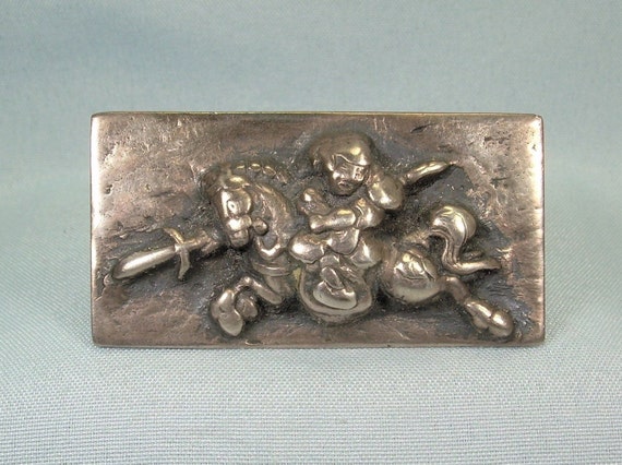 STERLING MEDIEVAL KNIGHT Pin Brooch-Vintage 925 Silve… - Gem