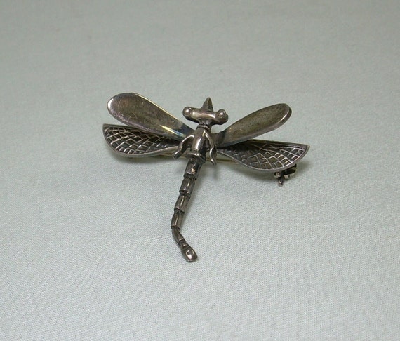 STERLING DRAGONFLY Pin Brooch-Vintage 925 Silver-3D D… - Gem