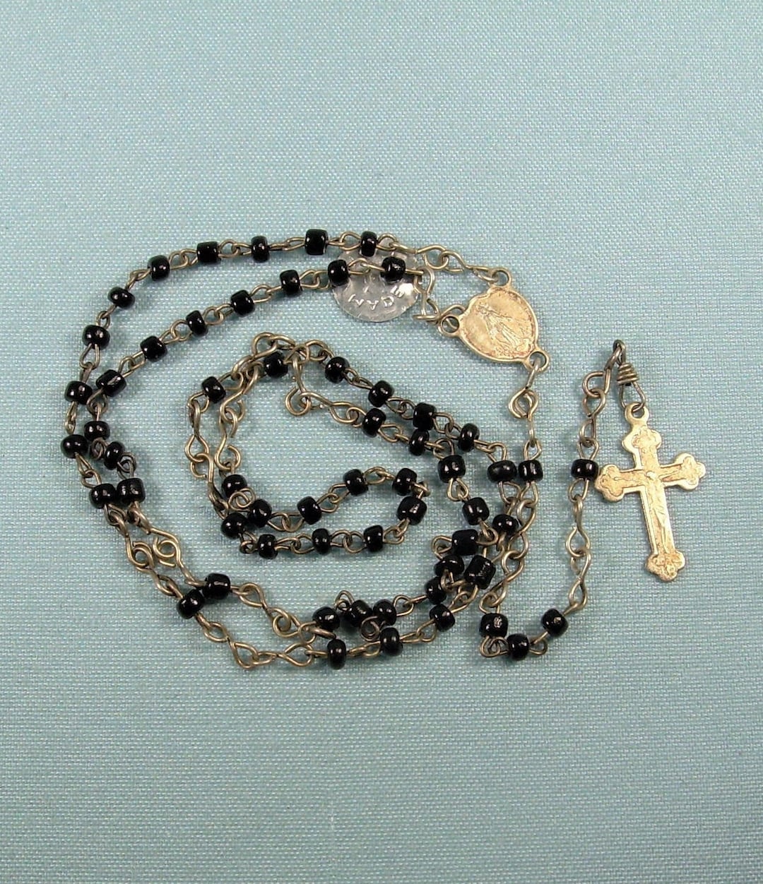 MOURNING MINI ROSARY Beads-vintage Made in Italy-italian Black Beaded ...