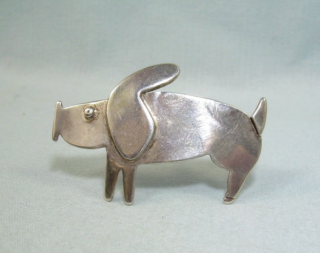 STERLING FLYING PIG Pin Brooch-vintage 925 Silver-hand Signed Hallmark ...