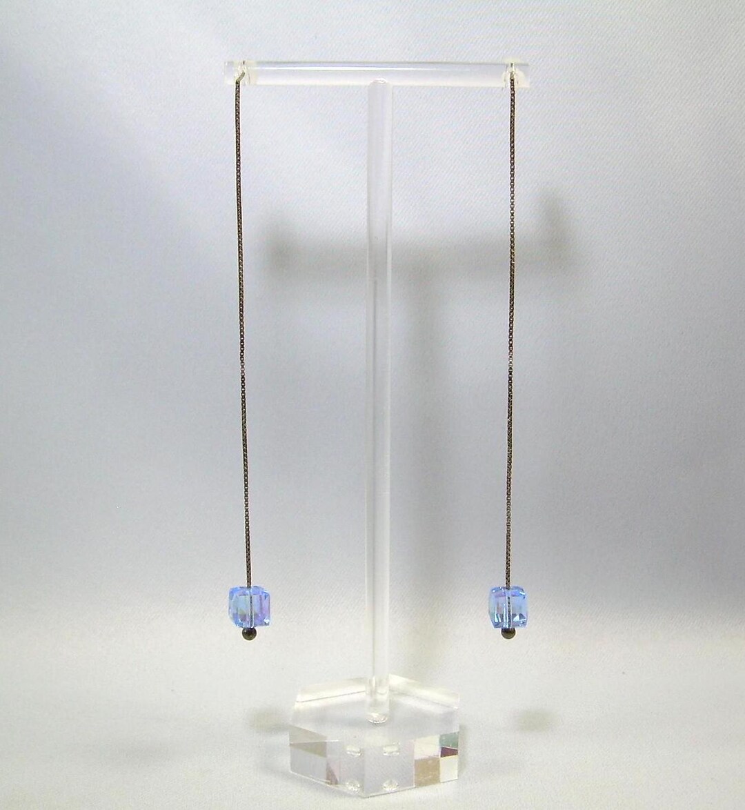 4-1/2" STERLING CHAINED ICE Cubes Post Stud Earrings-vintage 925 Silver ...