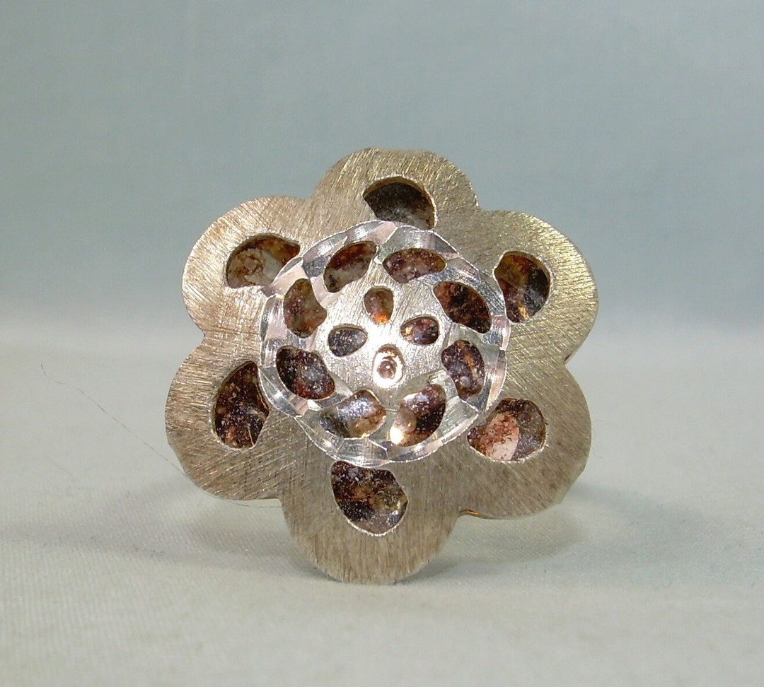 STERLING FLOWER STENCIL Ring Size 8-vintage 925 Silver-ibb Italy ...
