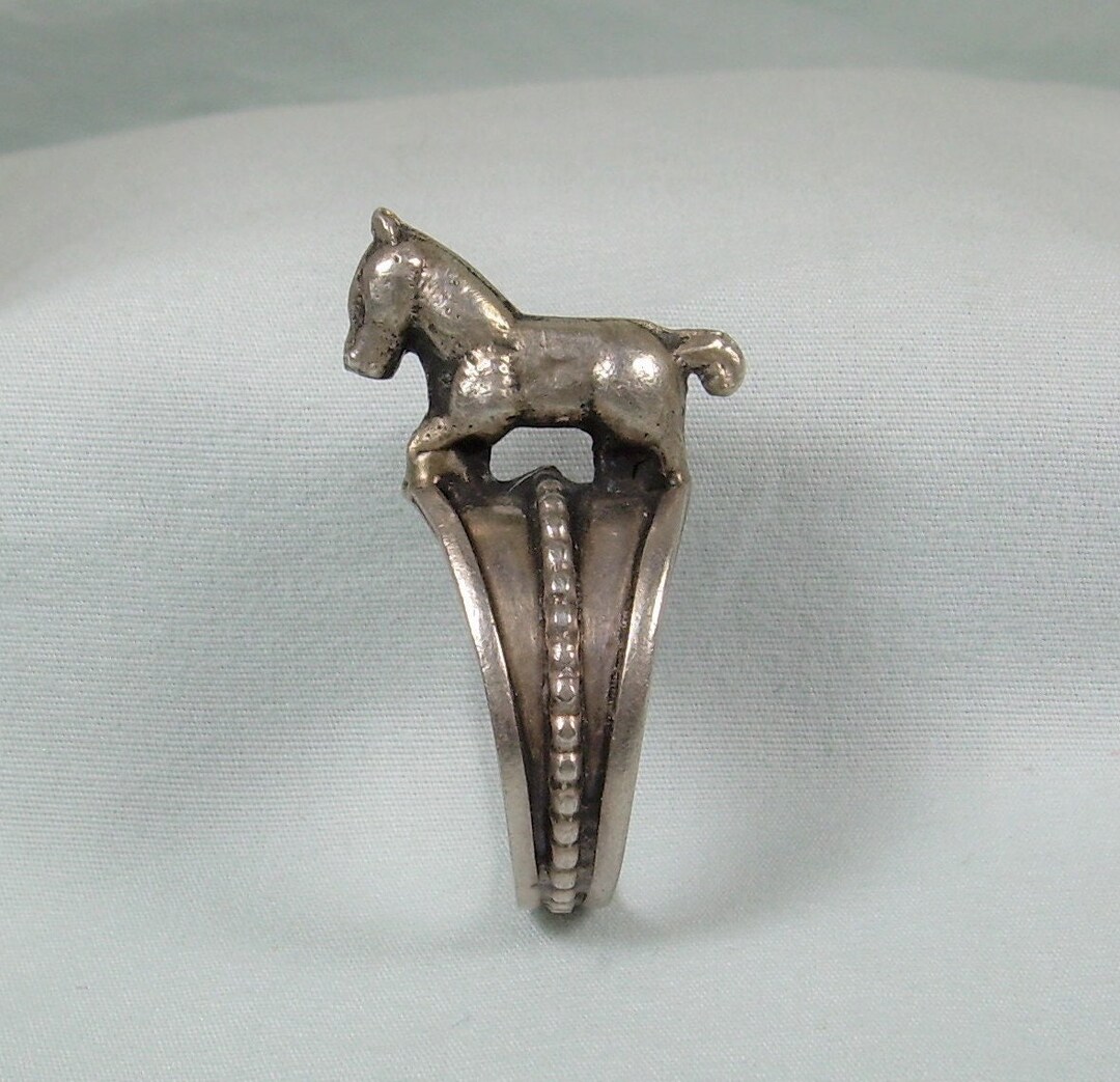 STERLING HORSE Ring-vintage 925 Silver-designer HB Hallmark-dimensional ...