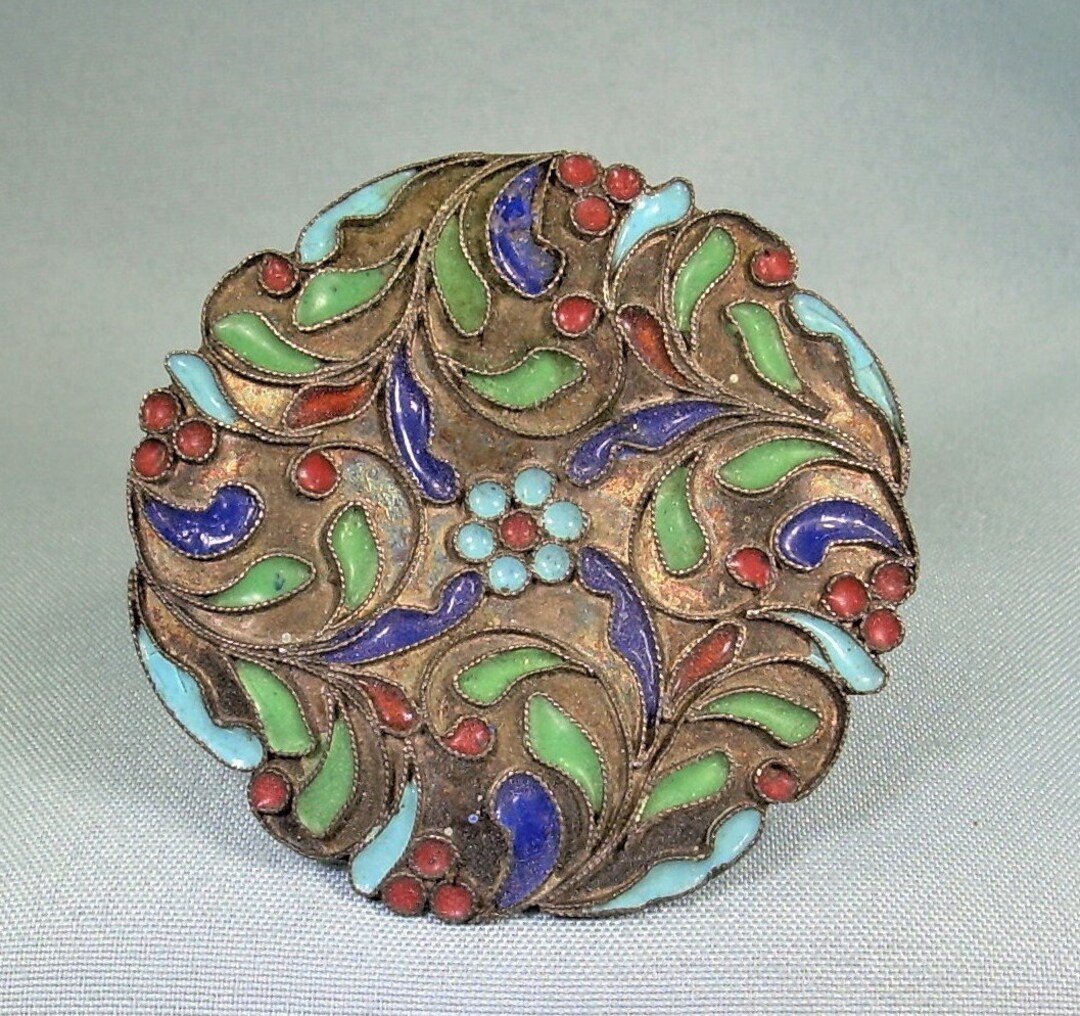 1-5/8" STERLING GREEK ROSETTE Pin Brooch-vintage Antique Gold on 925 ...
