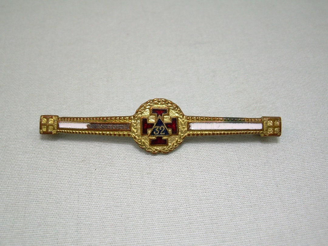MASONIC Bar Pin Brooch-vintage Antique Golden Brass-red White Black ...