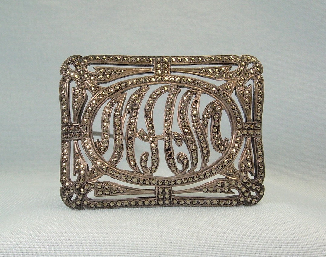 STERLING MAM MONOGRAM Brooch Pin-vintage 925 Silver-black Chrome ...