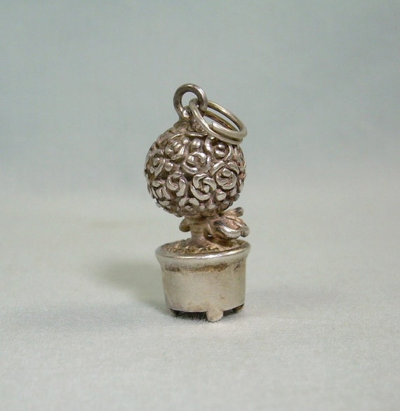 STERLING TOPIARY Rose Bush Charm Fob Pendant-Vintage … - Gem