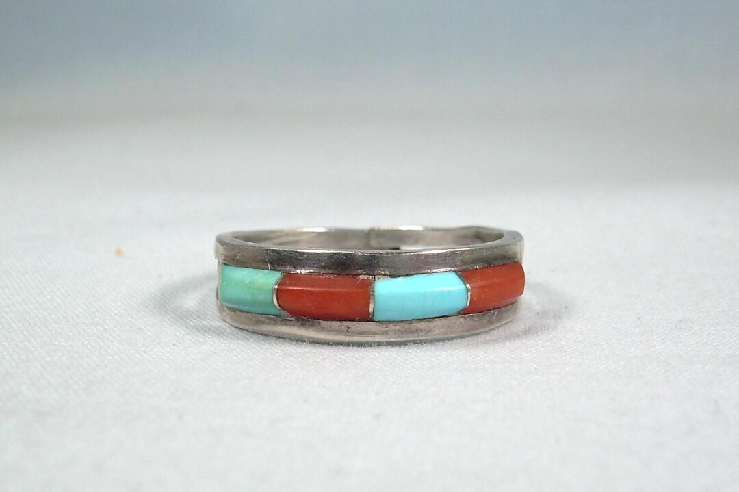 2.5g STERLING ZUNI Inlay Ring Sz 7-vintage 925 Silver-alw Anson ...