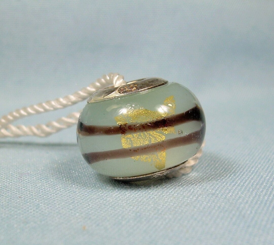 STERLING PERSONA Powder Blue Black & Gold Leaf Flake-italian Murano ...