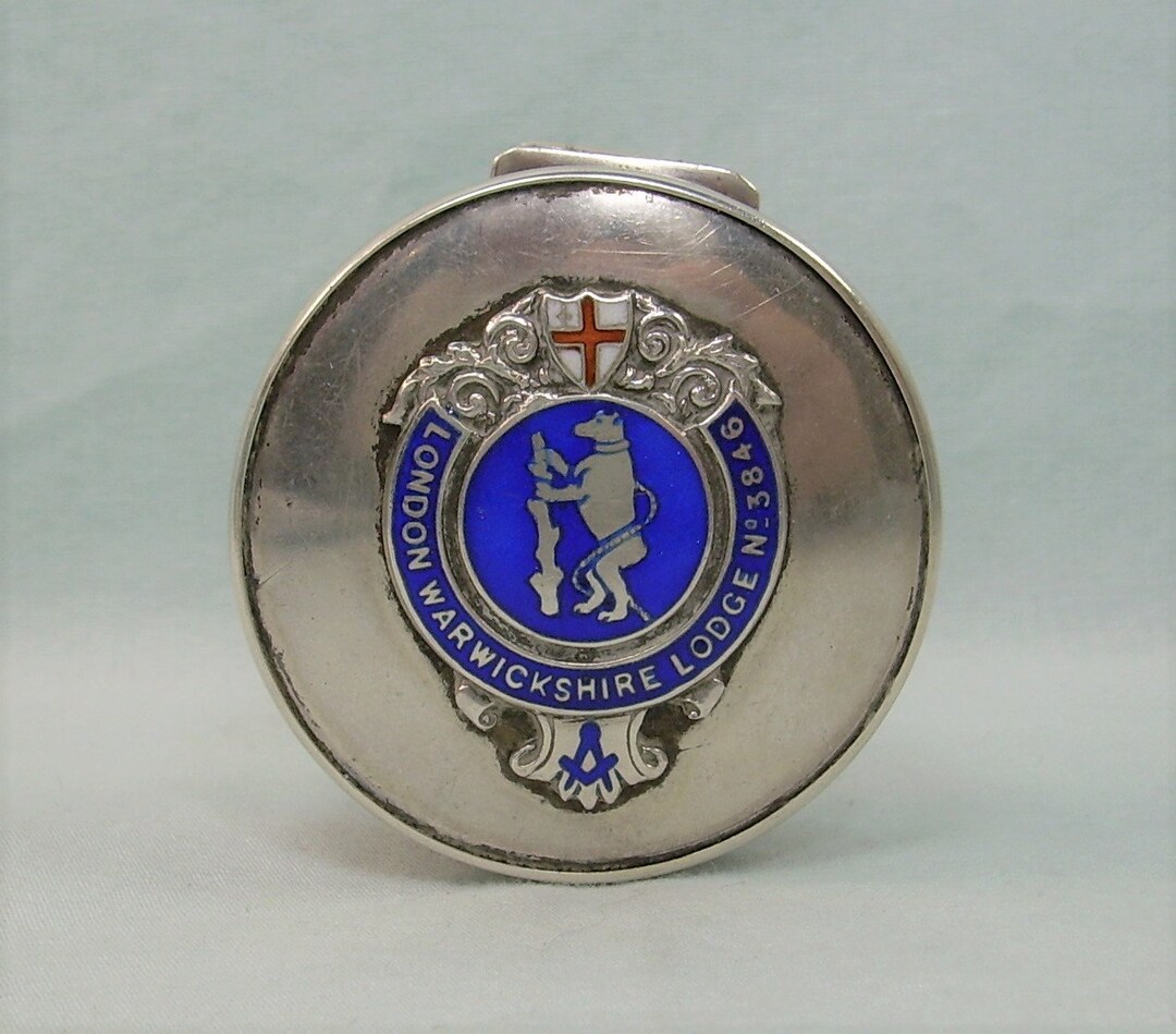 1-9/16" STERLING MASONIC Pot Case-vintage 925 Silver-red Blue Enamel ...