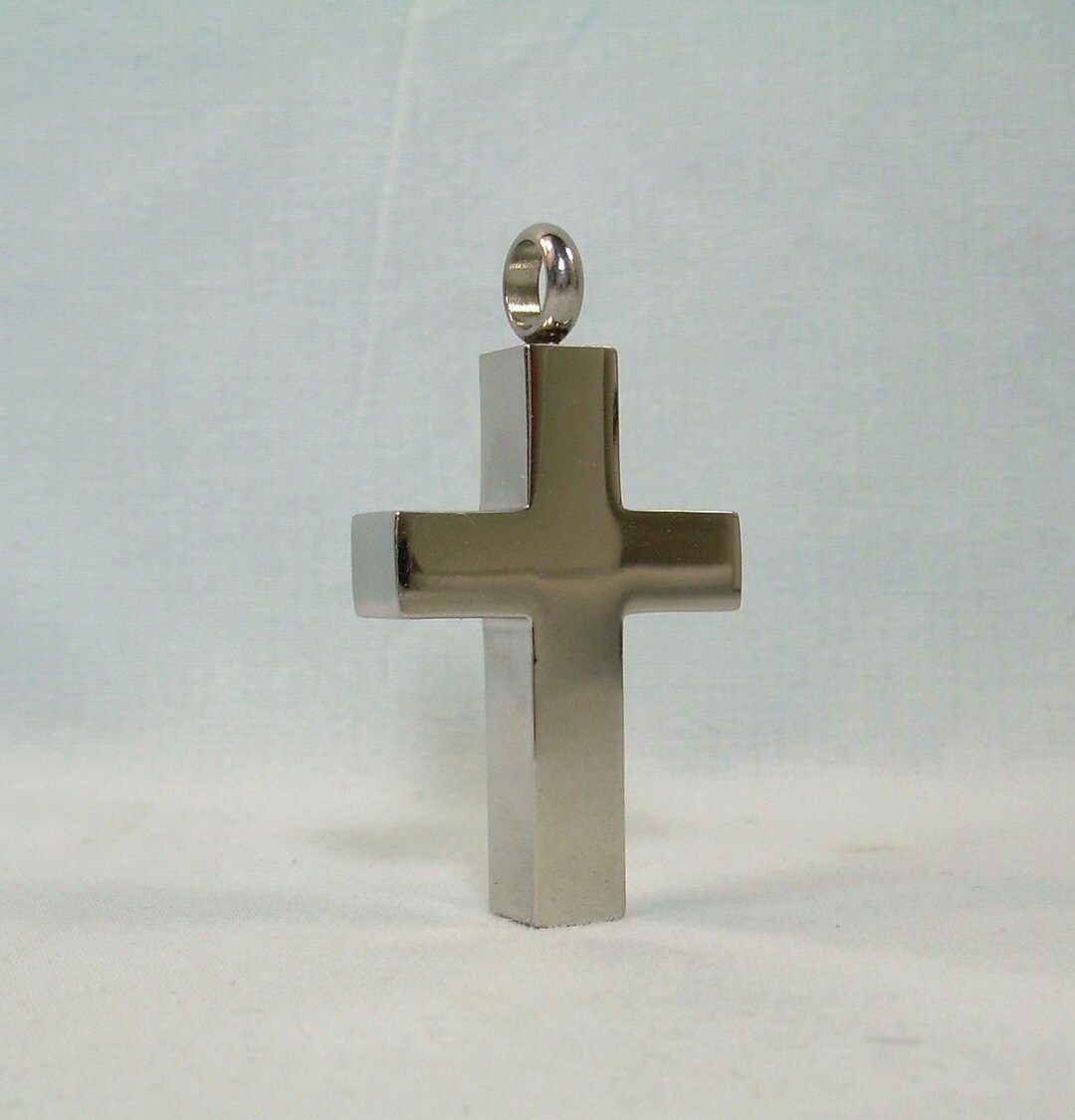 STAINLESS STEEL URN Cross Holy Water Bottle Pendant-vintage Silver Tone ...