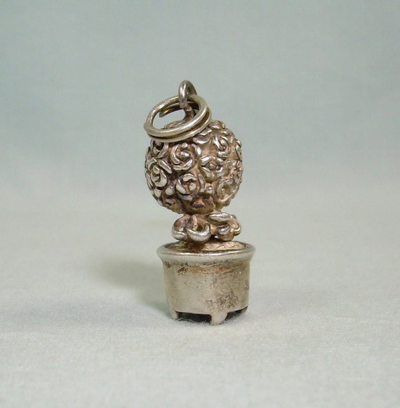 STERLING TOPIARY Rose Bush Charm Fob Pendant-Vintage … - Gem