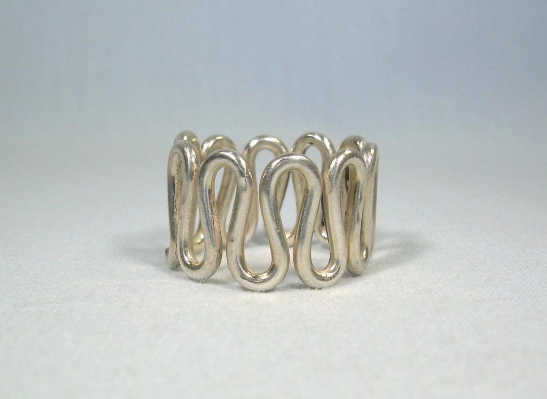 5g STERLING SQUIGGLE Wide Band Ring 5-1/2 Vintage 925 Silver-looping ...