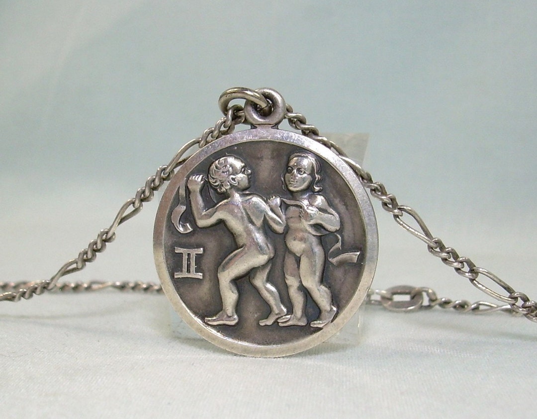 sterling-gemini-twins-charm-pendant-german-825-silver-chain-vintage
