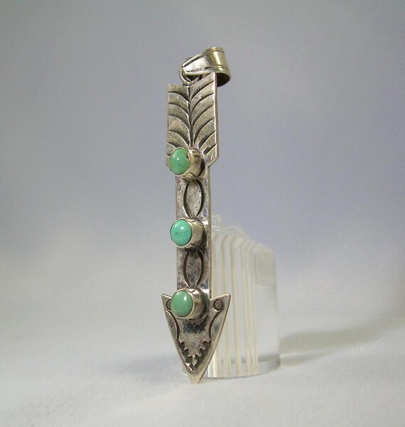 3-7/16" STERLING NAVAJO TURQUOISE Arrow Pendant Ornam… - Gem