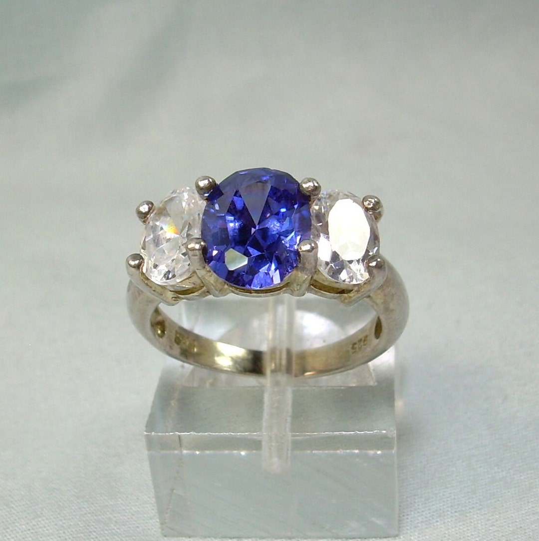 STERLING TRIPLE GEM Ring Size 6-vintage 925 Silver-cz Cubic Zirconia ...