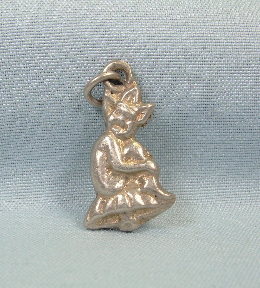 STERLING CORNISH PIXIE Charm Pendant-vintage 925 Silver-little Wee Fairy Folk Sits on His ...