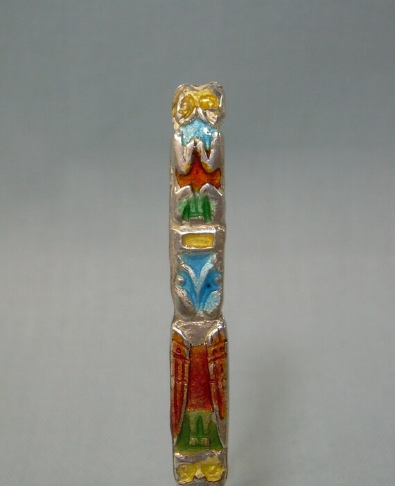STERLING TOTEM Pole Pin Brooch-Vintage 925 Silver-Ena… - Gem