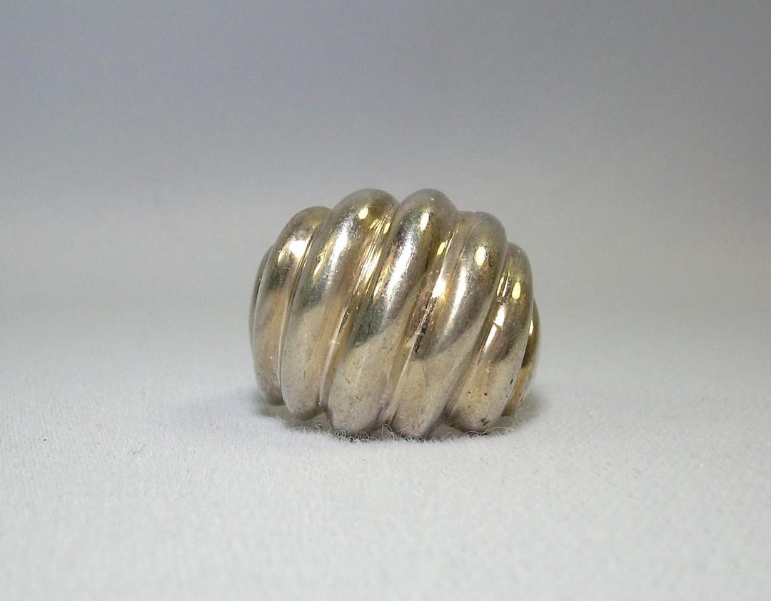 STERLING SHELL Band Ring Size 7-vintage 925 Silver-hollow Chunky ...