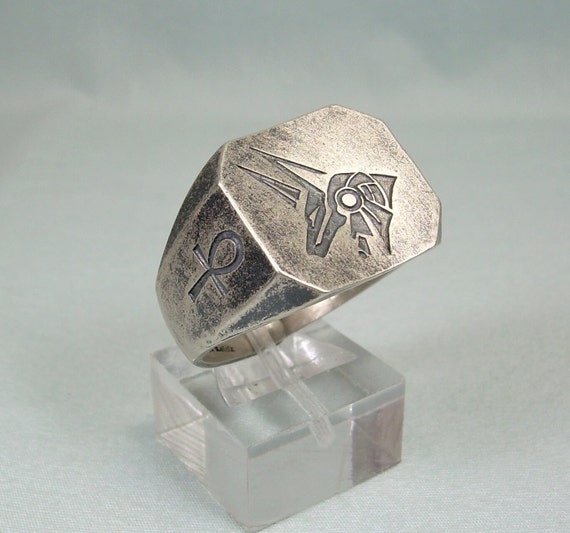 STERLING EGYPTIAN ANUBIS Ankh Eye of Horus Ring-Vinta… - Gem