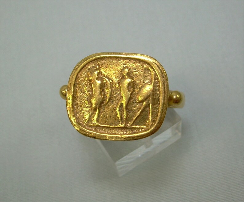 8.6g STERLING ANCIENT COIN Ring Size 12-vintage Gold on 925 Silver ...