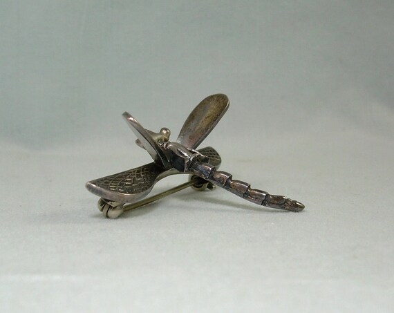 STERLING DRAGONFLY Pin Brooch-Vintage 925 Silver-3D D… - Gem
